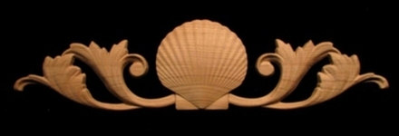 Onlay - Scallop Shell with Scrolls Carved Wood