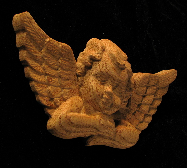 Carved Wood Onlay Applique - Carved Cherub