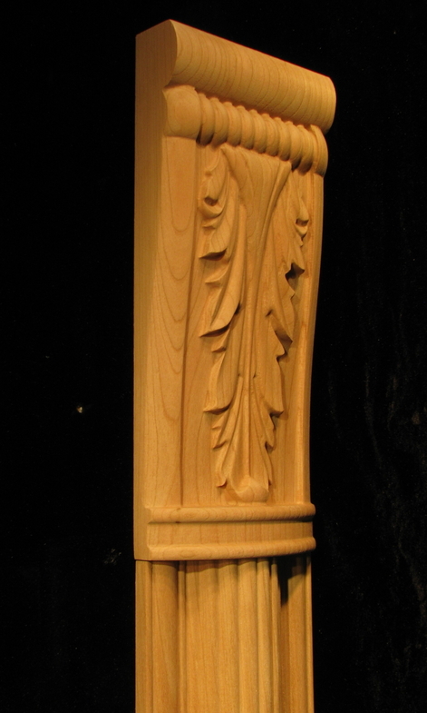 Carved wood column pilaster - Acanthus Capital with Reeded Insert and Base