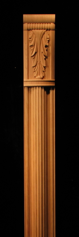 Carved wood column pilaster - Acanthus Capital with Reeded Insert and Base