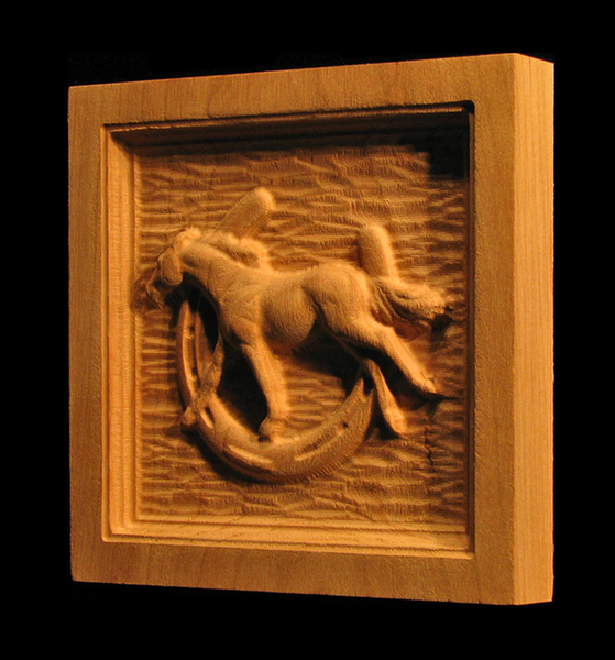 Block - Horse and Horseshoe Carved Wood