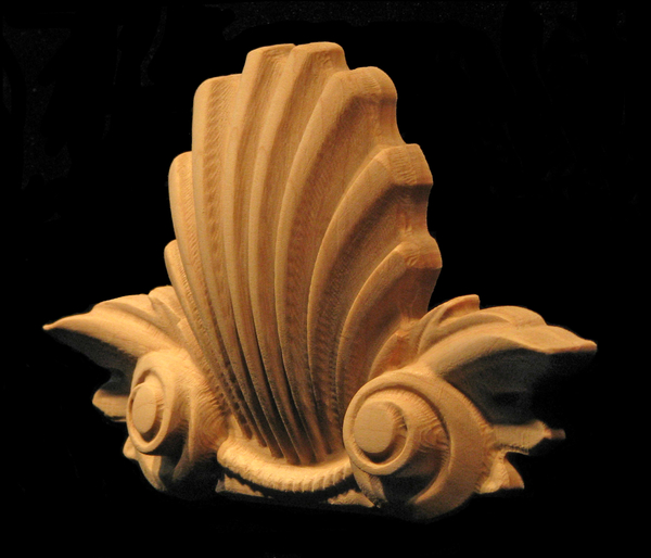Onlay - Classic Shell with Volutes Carved Wood